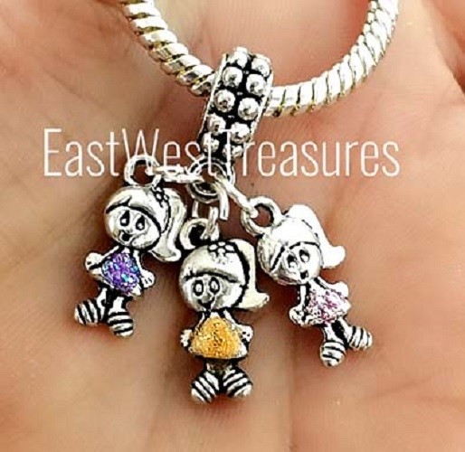 Three Girls daughters Granddaughters sisters triplets charm Bracelet ...