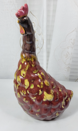 12" Long Neck Ceramic Chicken/Rooster Red, Black & Yellow Drip Glaze | eBay