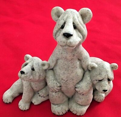Gray Stone 5.5X6.5" Quarry Critters Mama Bear & Two Babies Figurine | eBay