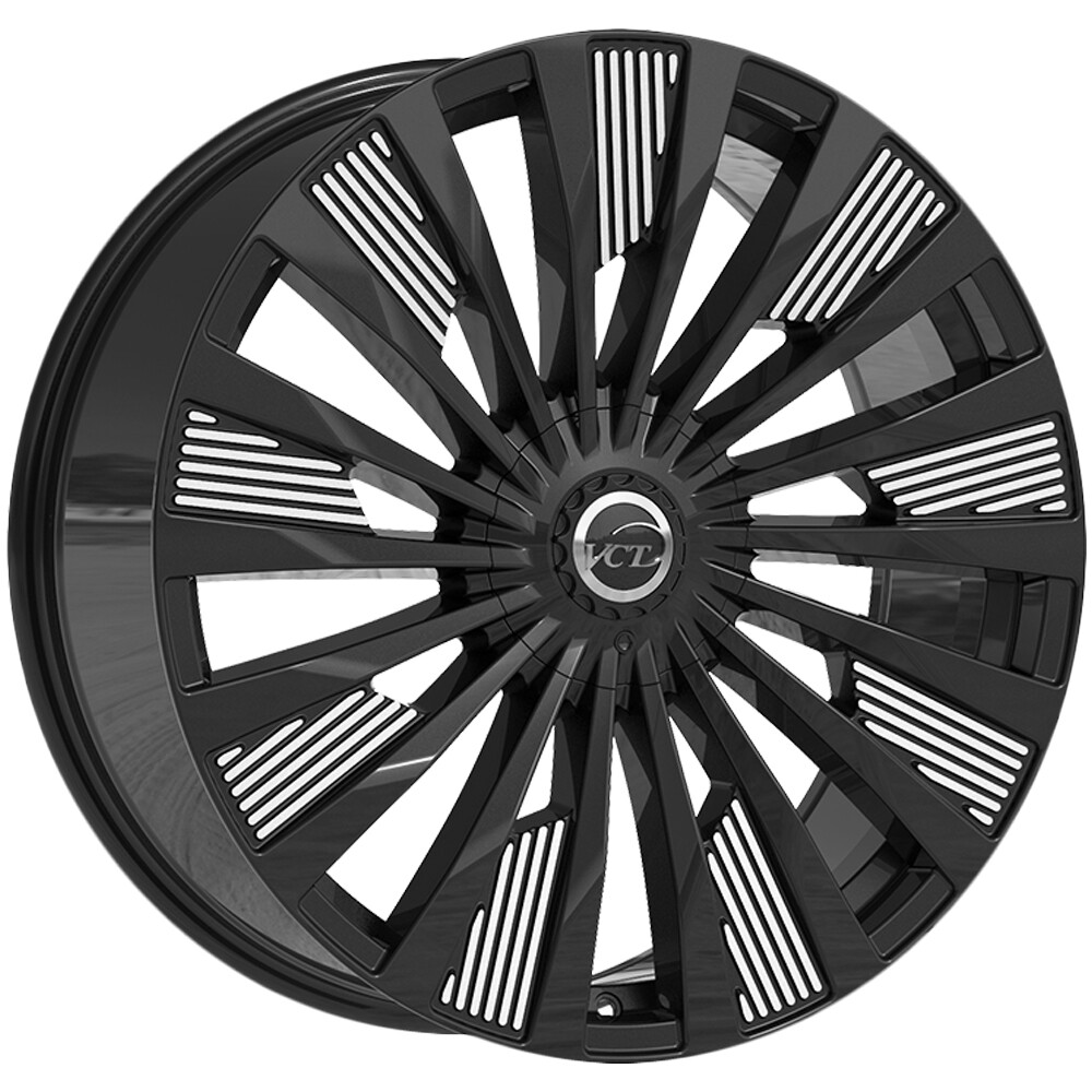 (Set-4) VCT Alpha 22x8.5 5x4.5"/5x5" +38mm Black/Machined Wheels Rims ...