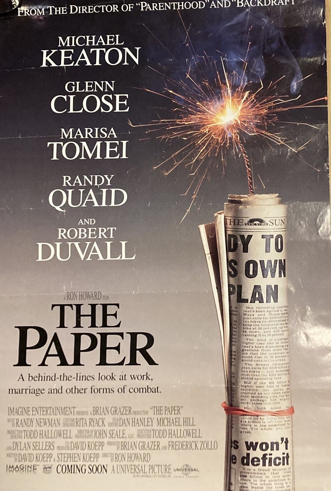 The Paper 1994 Movie Poster Michael Keaton Robert Duvall Marisa Tomei ...