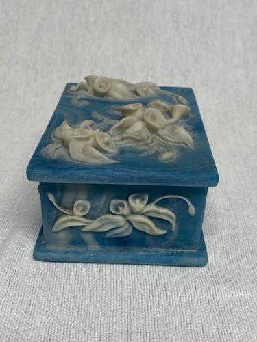Vintage Genuine Incolay Stone Blue Jewelry Box 4”L x 3”W x 2”H | eBay