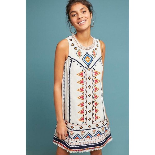 Anthropologie Akemi + Kin Reagan Embroidered Shift Dress Size 0P Boho ...