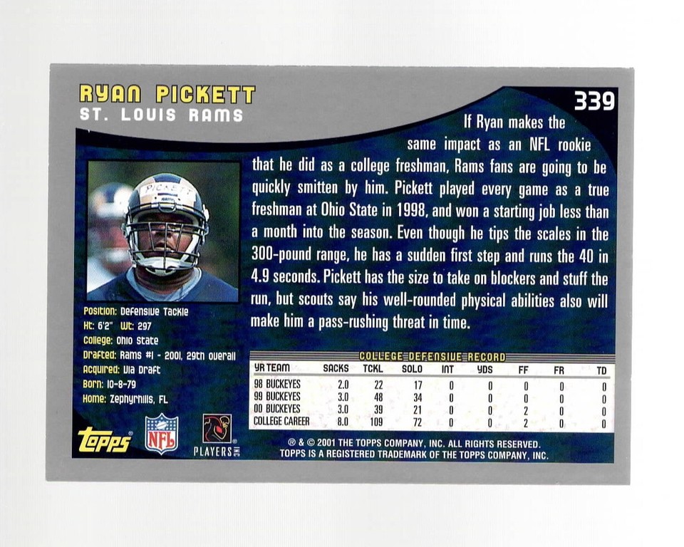 2001 Topps #339 Ryan Pickett NM/Mint | eBay