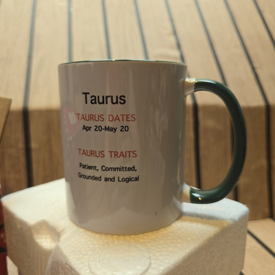 B Taurus Zodiac Sign Coffee Mug Green Inside Bull Graphic Tea Drink ...