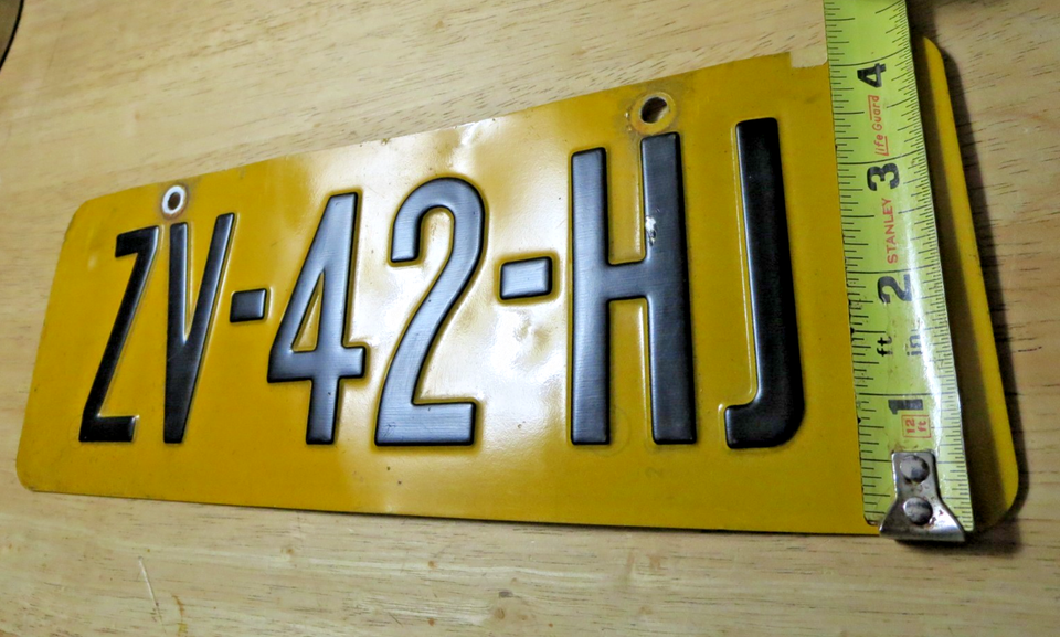 Netherlands Dutch License Plate 12" ZV-42-HJ 1991 Motor Vehicle Yellow ...