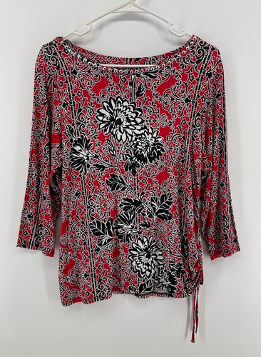 Ruby Rd Blouse Top Shirt Womens Size PL Petite Large Red Black Floral ...