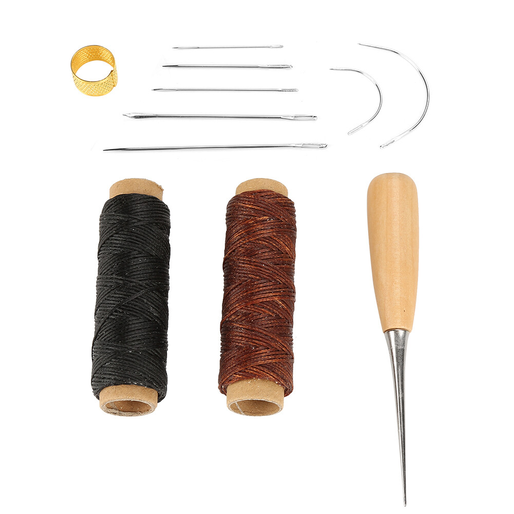 Sewing Kit Waxed Cord Thread Hand Needle With Awl Thimble Ring For DIY ...