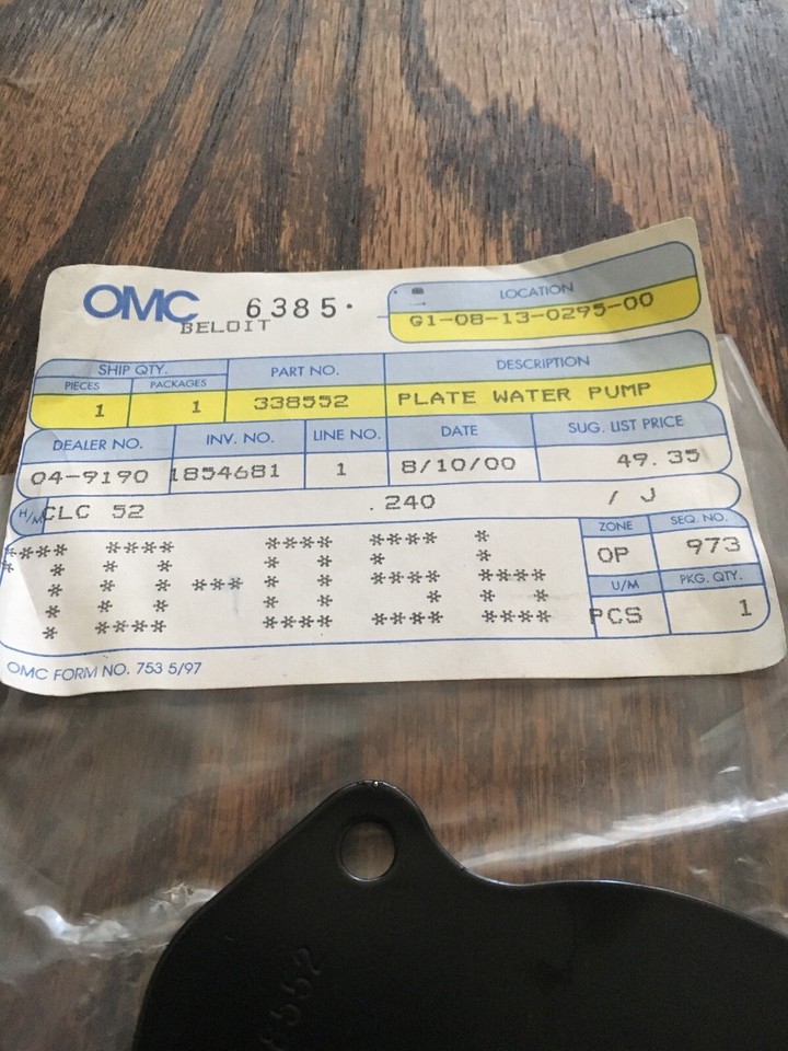 New OEM JOHNSON EVINRUDE WATER PUMP PLATE 0338552 338552 | eBay