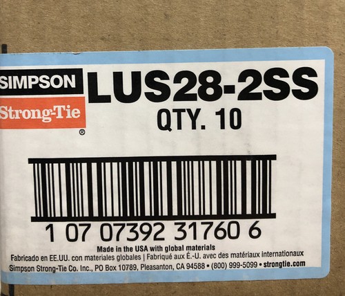 Simpson LUS28-2SS 2-2x8 Double Sheer Mount Joist Hanger 316 Stainless ...