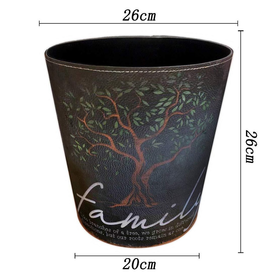 2.64 Gallon PU Leather Trash Can Waterproof Retro Tree Design for Home ...