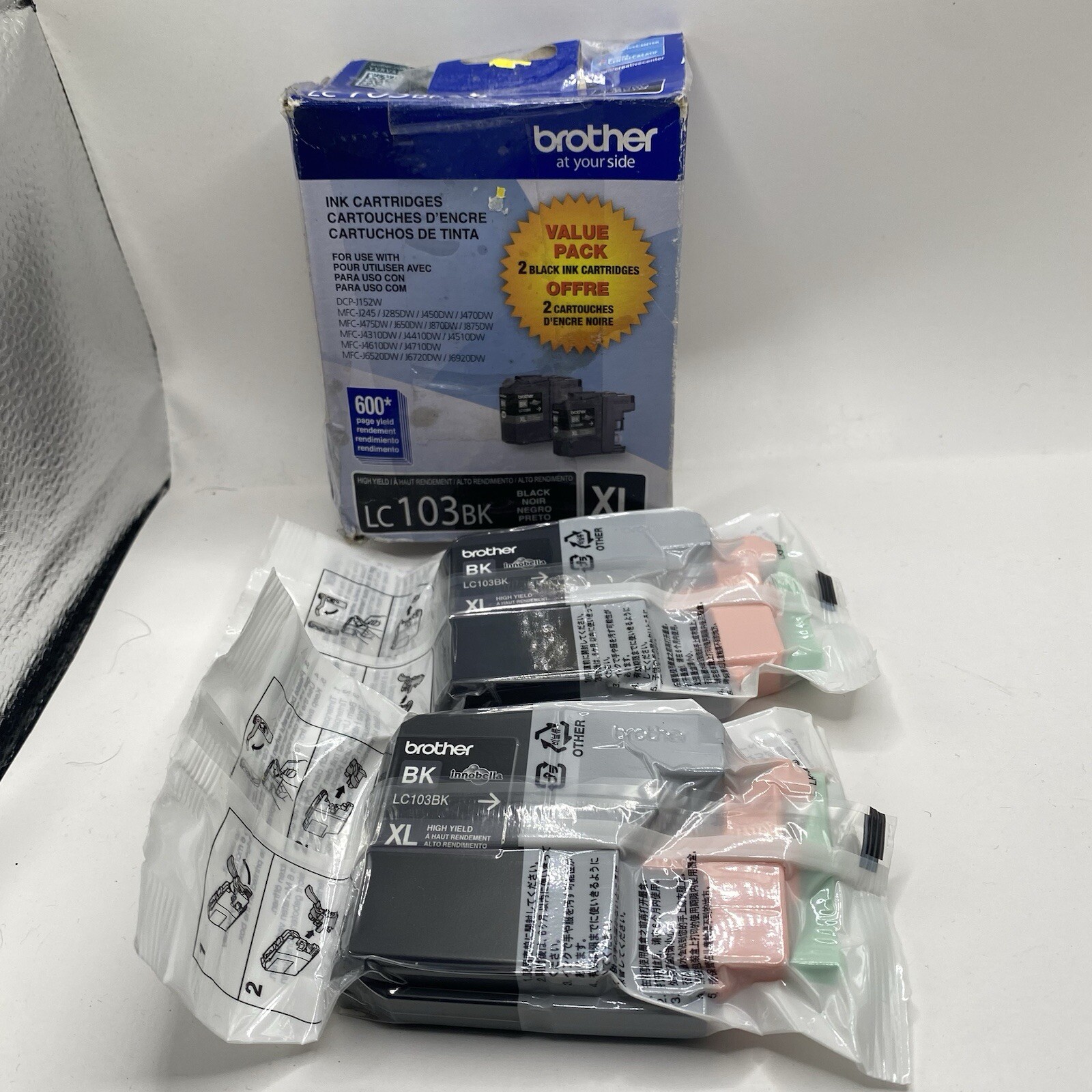Brother LC103BK XL Ink Cartridge Lot Of 2 Pieces Black Sealed 1/2024 ...