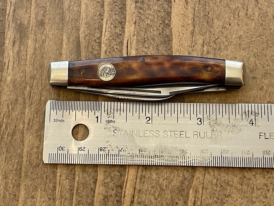 Solingen HandMade In Germany 3 Blade Indian Head Buck Creek Wood Grain ...