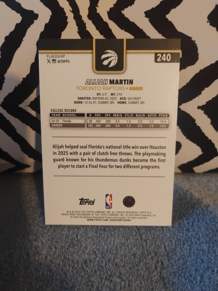 2025-26 Topps Blackout Foil Parallel Alijah Martin RC #240 Raptors | eBay