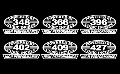 2 HP BBC V8 ENGINE DECALS 348-366-396-402-409-427 BIG BLOCK POWERED RAT ...