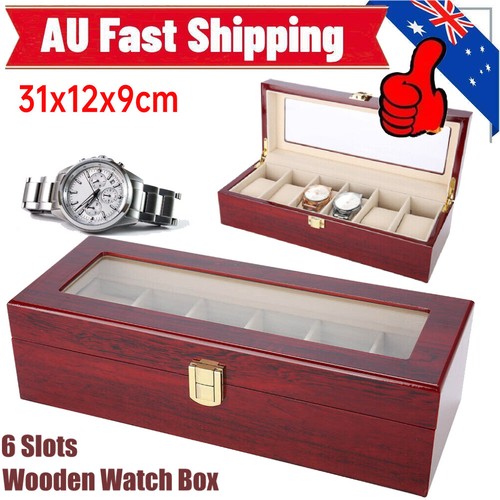 6 Grids Watch Wodden Storage Case Box Wrist Watches Holder Display ...