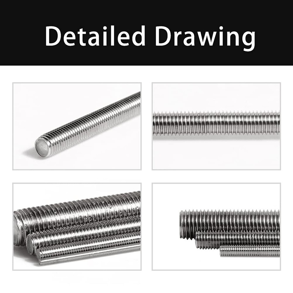 304 Stainless Steel M6-1.0 Fully All Threaded Rod, Long Threaded Screw ...