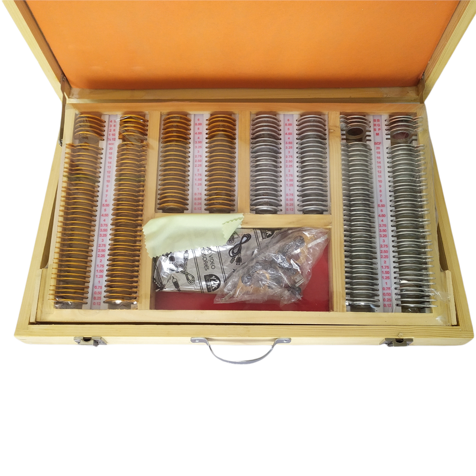 225 Pcs Refraction Box Trial Lens Set Wooden Case Optometry kit Free ...