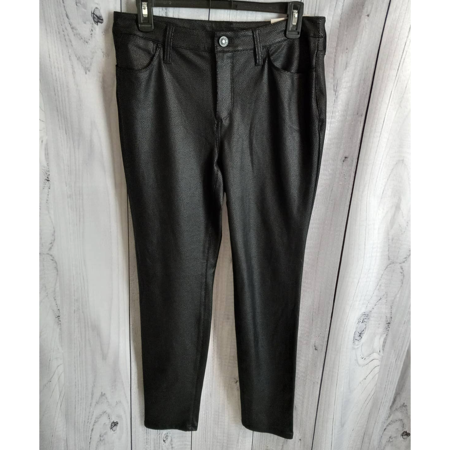 Chico's NEW Black Faux Leather Reptile Vegan Suede Slim Leg Pants Women ...