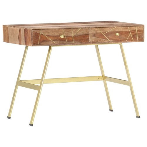 Writing Desk Natural and brass Solid Acacia wood 8719883818498| eBay