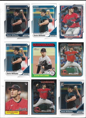GAVIN WILLIAMS (CLEVELAND) - 2024 BASEBALL BASE/INSERT RC'S - 18 RC LOT ...