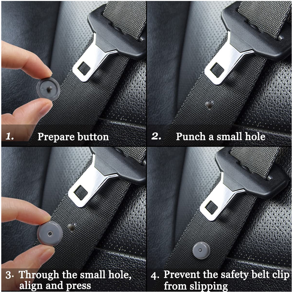 Gray Snap-On Seat Belt Buckle Button Stopper Kit Universal Fit Seatbelt ...