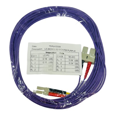 FIBER OPTIC CABLE LC-SC/MM 62.5/DX/5M PURPLE END A .18/.16dB END B .08 ...