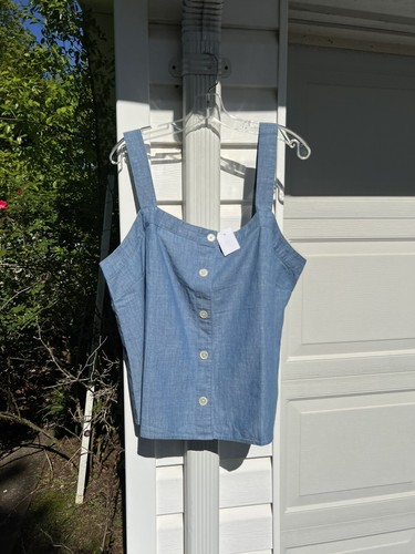 NWT J. Crew Cute 100% Cotton Blue Button Front Strap Sleeveless Blouse ...
