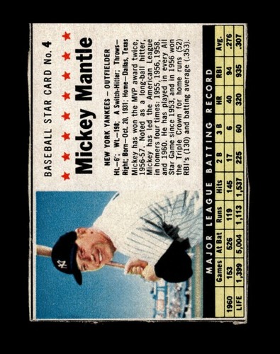 1961 Post Set-Break # 4 Mickey Mantle LOW GRADE (filler) *GMCARDS* | eBay