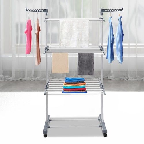 Mobile Metal Clothes Drying Rack 4-Tier Foldable w/Rolling Wheels | eBay