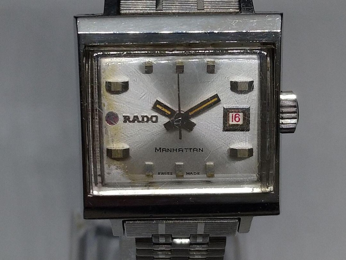 Rado Manhattan Watch Vintage Men 35mm Silver Rectangle Automatic Day ...