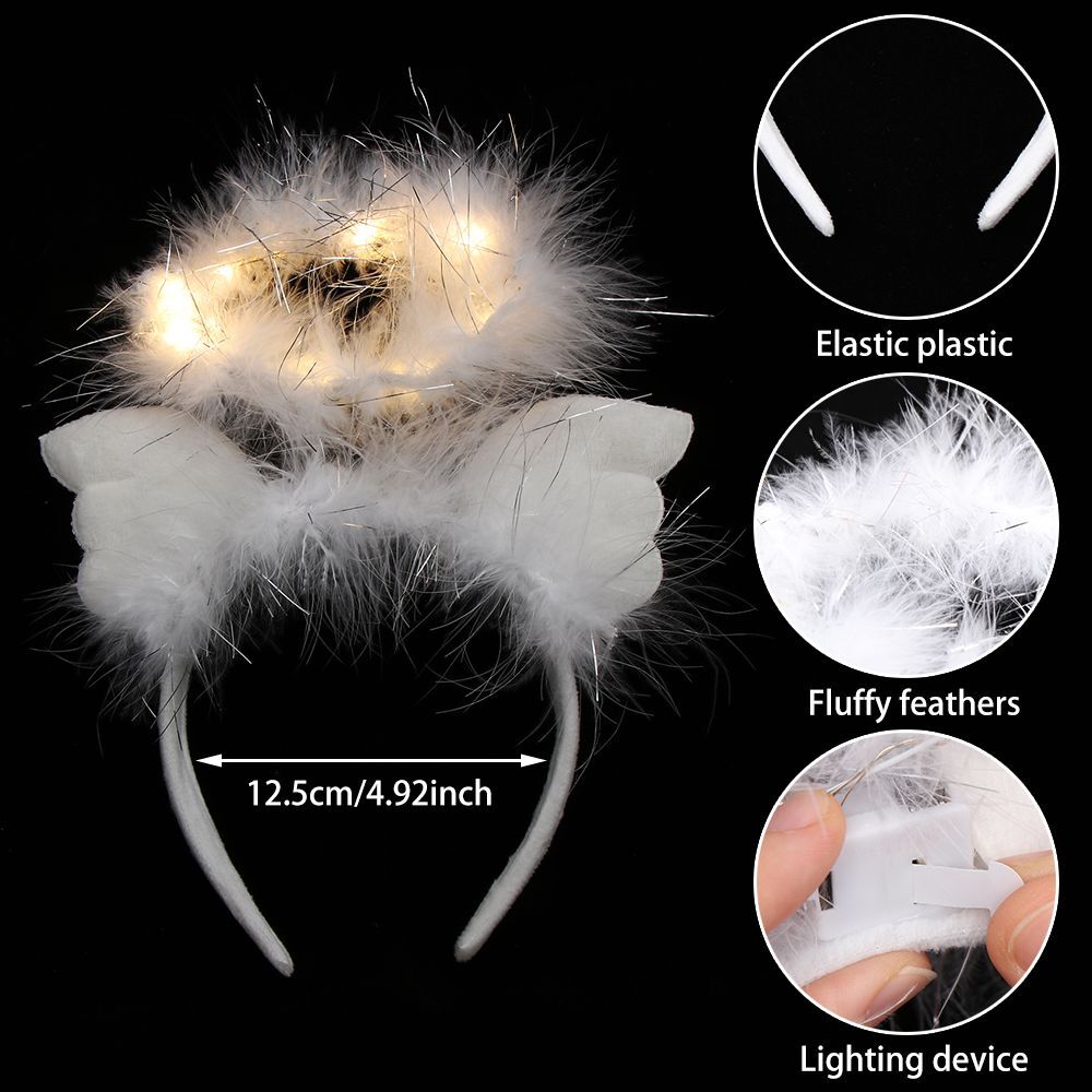 Light Up Fancy Dress Christmas Feather Wreath Angel Halo Headbands Hair ...