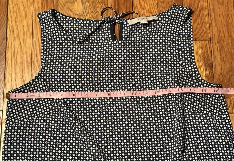 Ann Taylor LOFT Navy blue white Geometric Sleeveless shirt Blouse Top ...