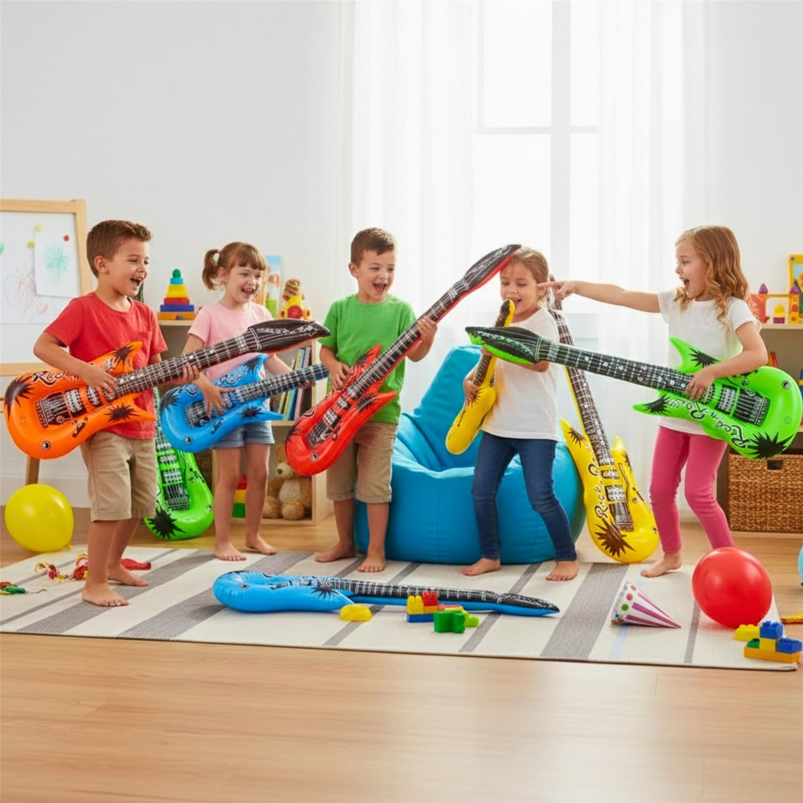 2 Large Inflatable Blow Up Guitars Fancy Dress Party Musical Disco Rock ...