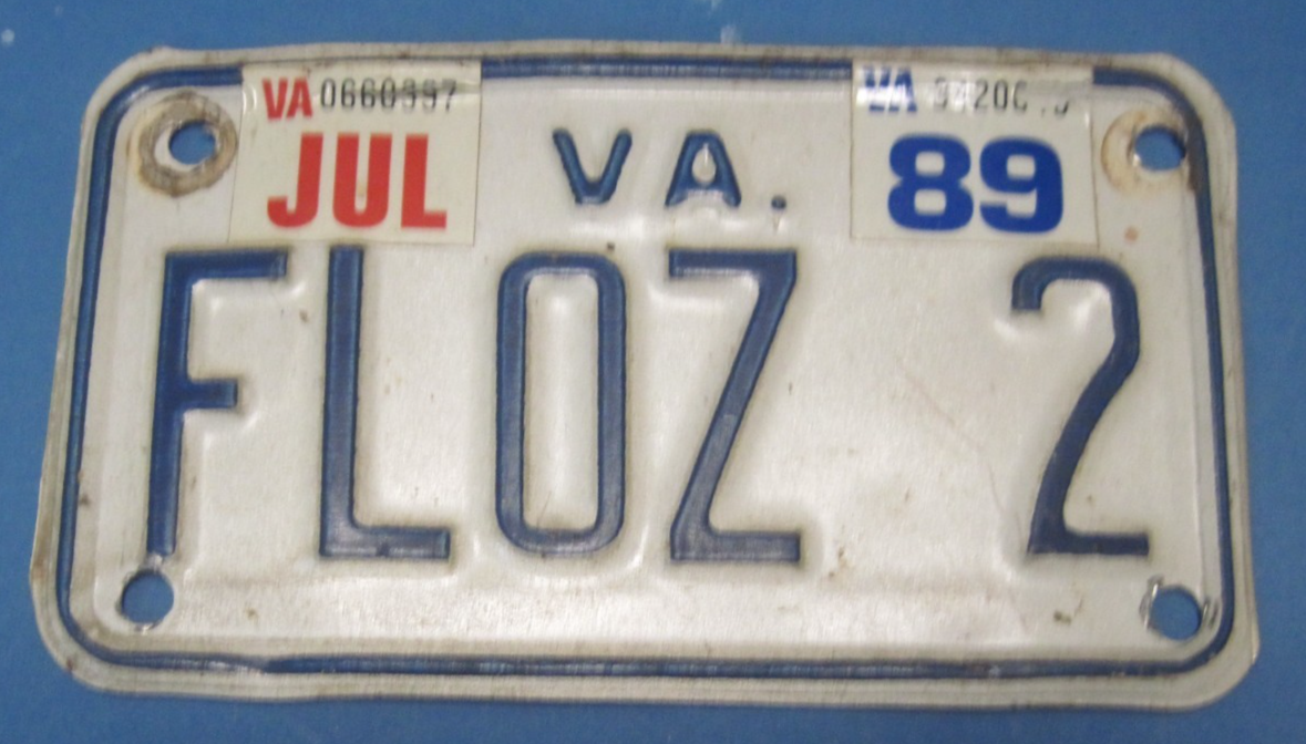 1989 Virginia Motorcycle Vanity License Plate FLOZ 2 | eBay