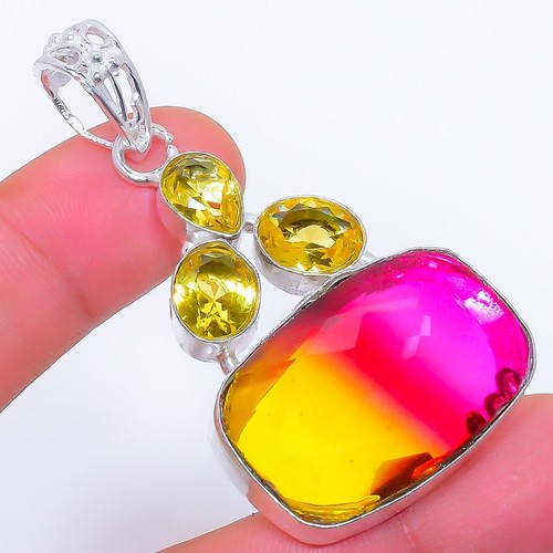 Tri-Color Quartz, Citrine Gemstone 925 Sterling Silver Jewelry Pendant ...