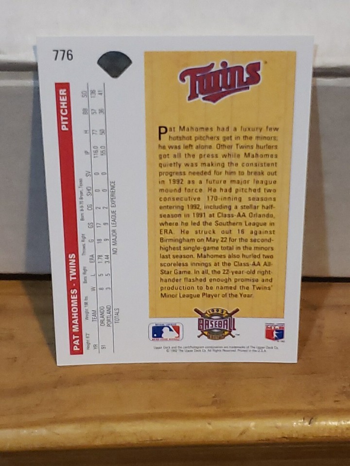 Pat Mahomes 1992 UpperDeck Diamond Debut#776 Father Of Kansas City ...