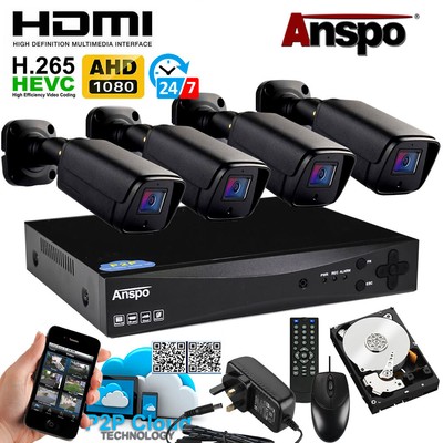 ANSPO CCTV Camera System 1080P HD 4CH DVR Home Outdoor Kit 1TB Hard ...