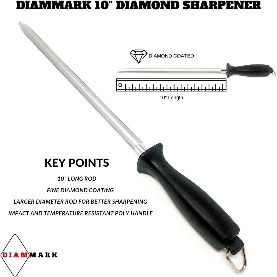 10 Inch Solid Core Diamond Knife Sharpener - Fine Grit - Large Diameter ...