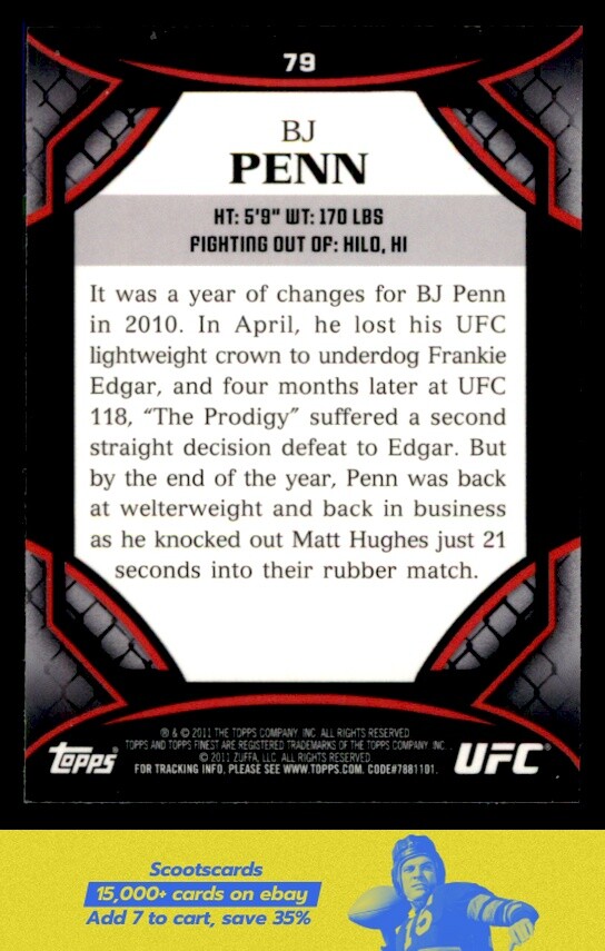 2011 Topps UFC Finest BJ Penn card #79 Welterweight | eBay
