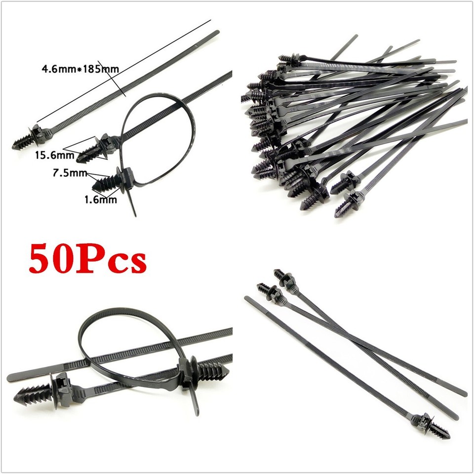 50Pcs Nylon Cable Ties Car Kit Zip Strap Tie Wrap Push Clip Fastener ...