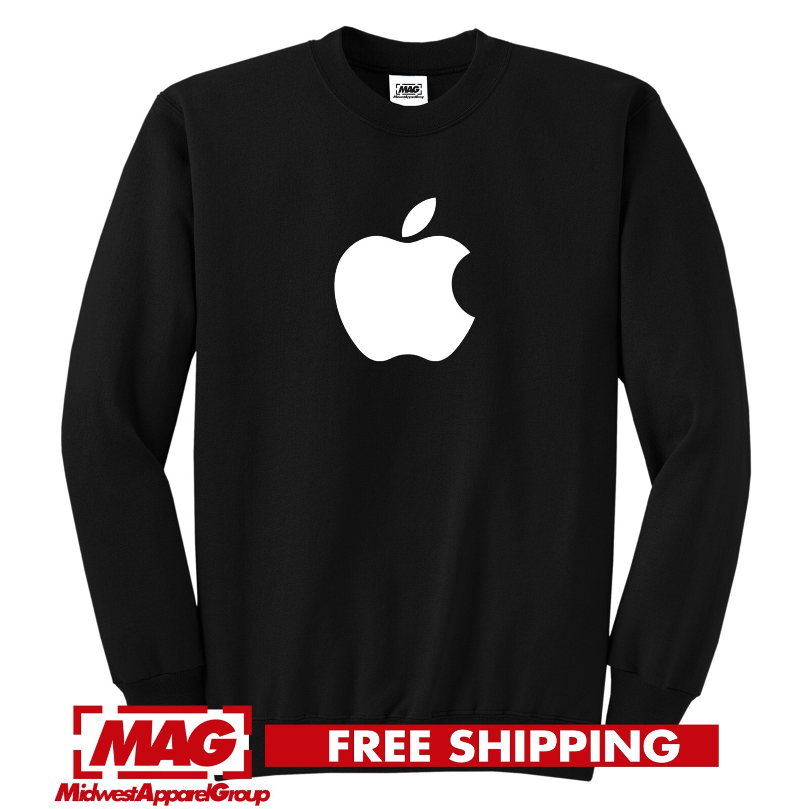 APPLE BLACK CREWNECK Logo Tech Computer Geek OSX Mac IPod IPad Cool ...