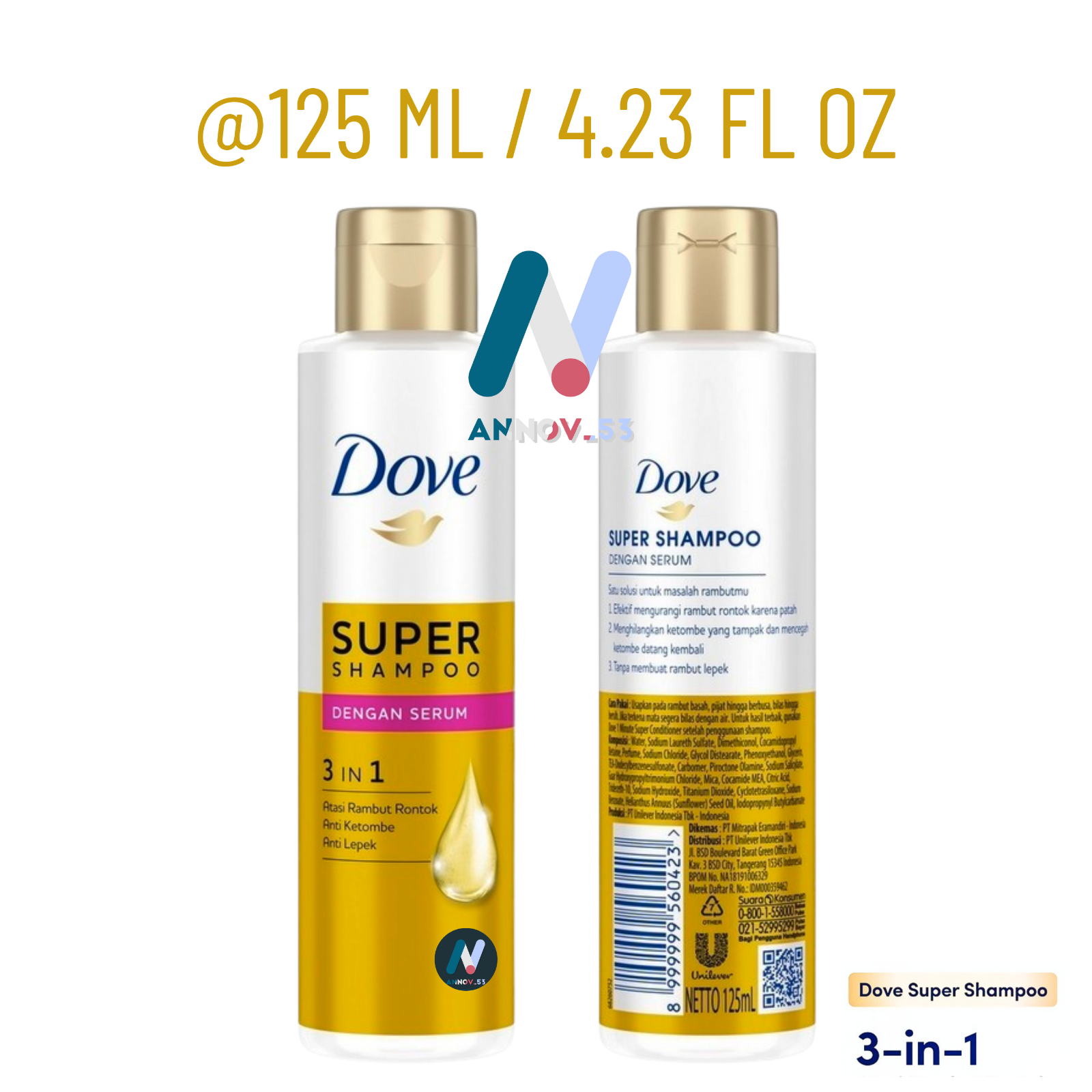 DOVE Super Shampoo 3 in 1 Anti Dandruff Hair Loss Fall Regrowth No-Slip ...