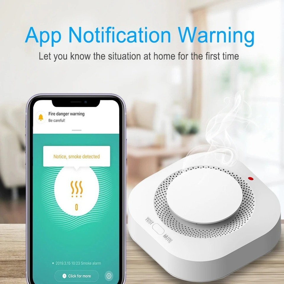 NEW Tuya Wifi Smoke Detector Fire, Protection Battery Powered Sensor ...