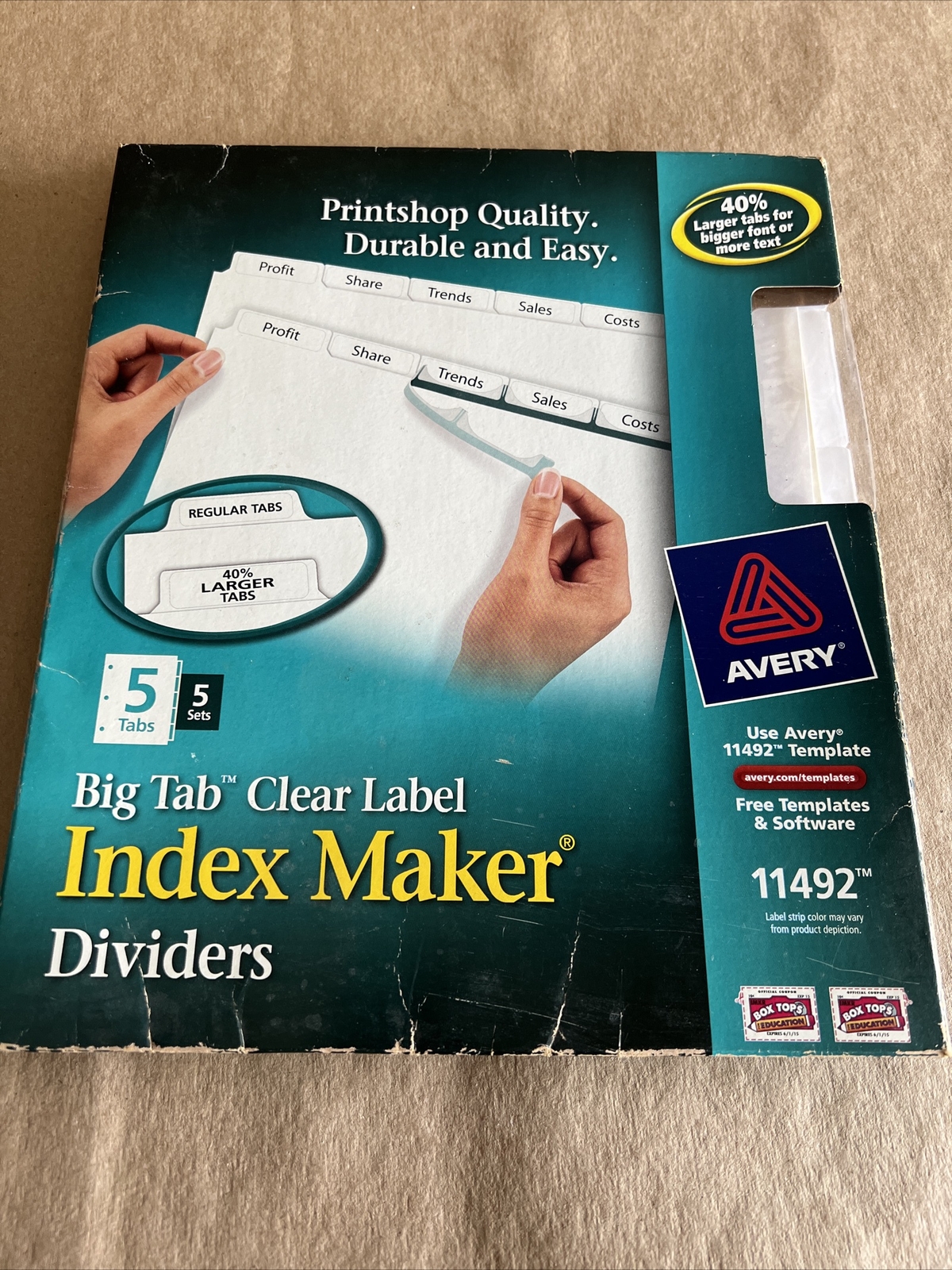 AVERY #11492 BIG TAB CLEAR LABEL INDEX MAKER DIVIDERS NEW OPEN ITEM NO ...