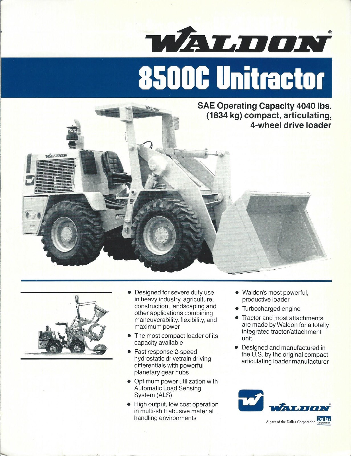 Equipment Brochure - Waldon - 8500C Unitractor - Wheel Loader - c1988 ...