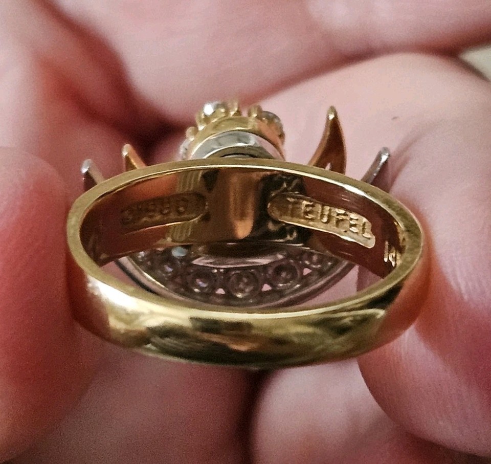 VINTAGE ESTATE NORMAN TEUFEL SUN MOON DIAMOND 14K GOLD SPINNER SPIN ...