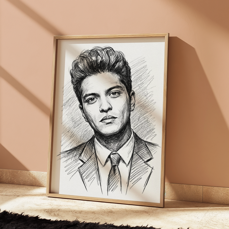 BRUNO MARS DRAWING PRINT PORTRAIT SKETCH 8" x 10" BRUNO MARS PRINT WALL ...