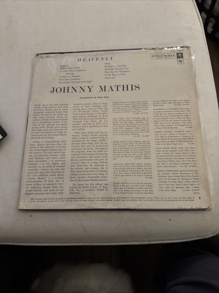 Johnny Mathis Heavenly Vintage Vinyl LP Record Album | eBay