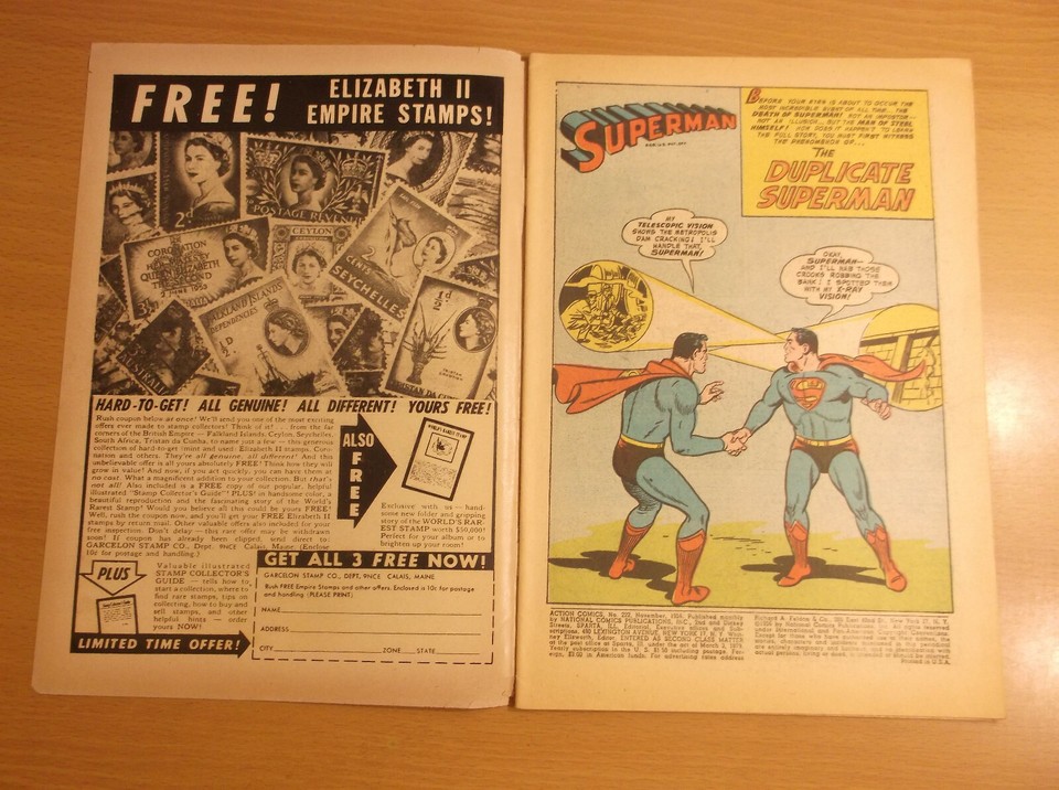 DC: ACTION COMICS #222, "THE DUPLICATE SUPERMAN", RARE SILVER AGE, 1956 ...